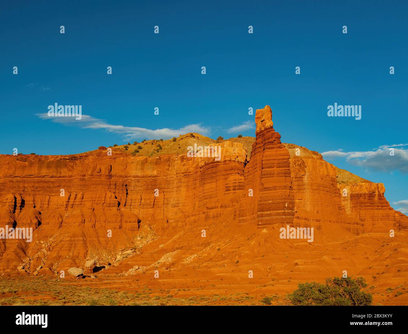 Sunny view of the Chimney Rock at Capitol Reef National Park, Utah ...