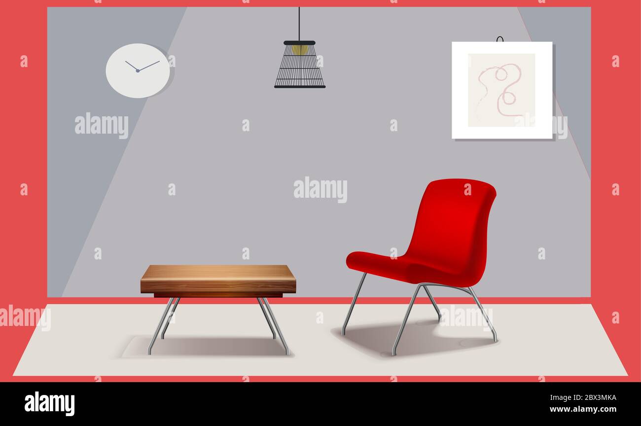 mock up illustration of realistic chair and table in living room Stock ...