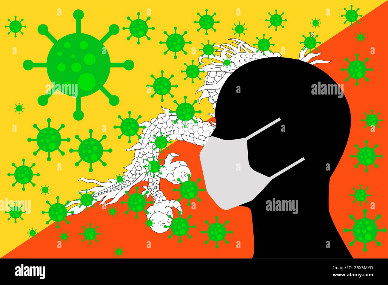 Human using a Mouth Face Masks or Mouth Cover ro surrounded wiht virus ...