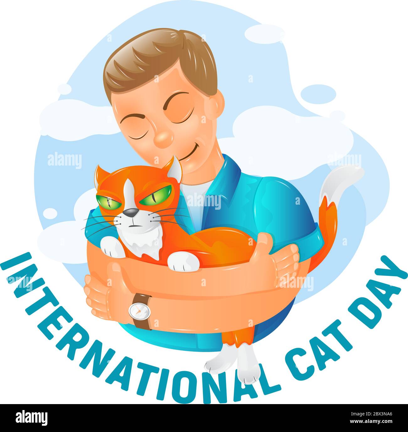 International world cat day vector illustration with cute cartoon flat ...