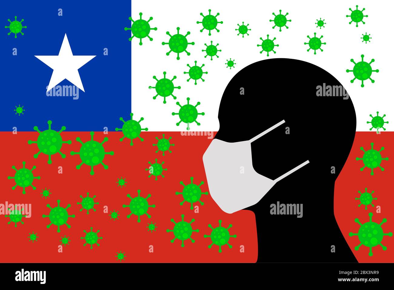 Human using a Mouth Face Masks or Mouth Cover ro surrounded wiht virus ...