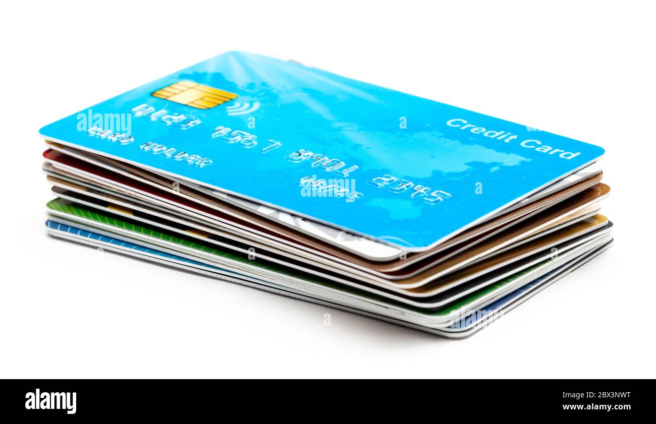 Stack of credit cards isolated on a white background Stock Photo - Alamy