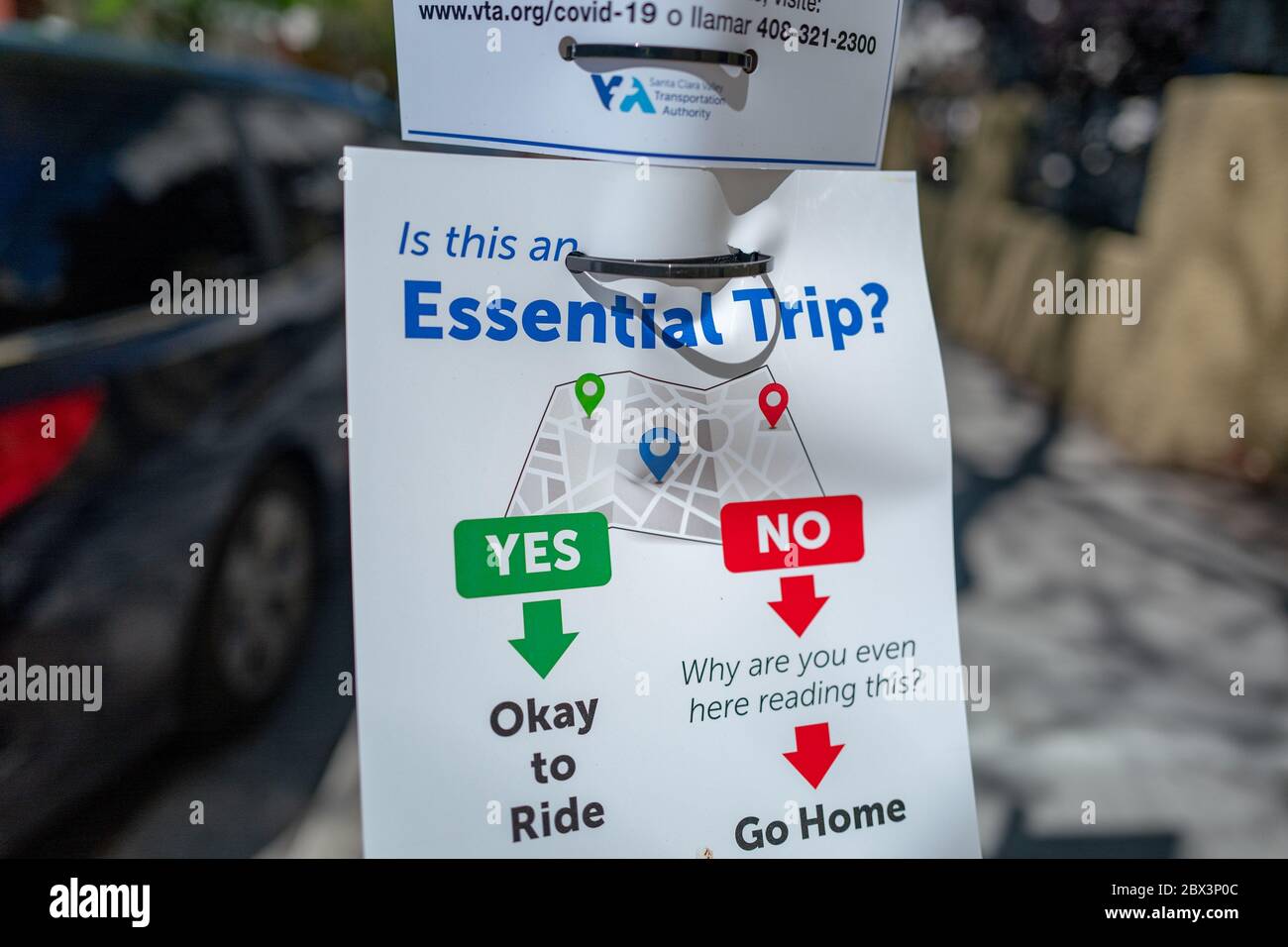 A flowchart on a Valley Transit Authority (VTA) bus stop pylon directs ...
