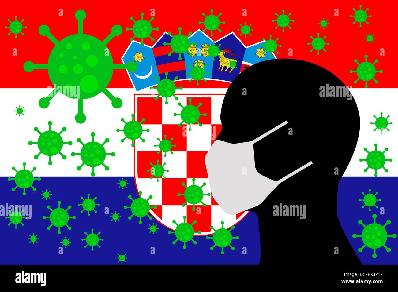 Human using a Mouth Face Masks or Mouth Cover ro surrounded wiht virus ...