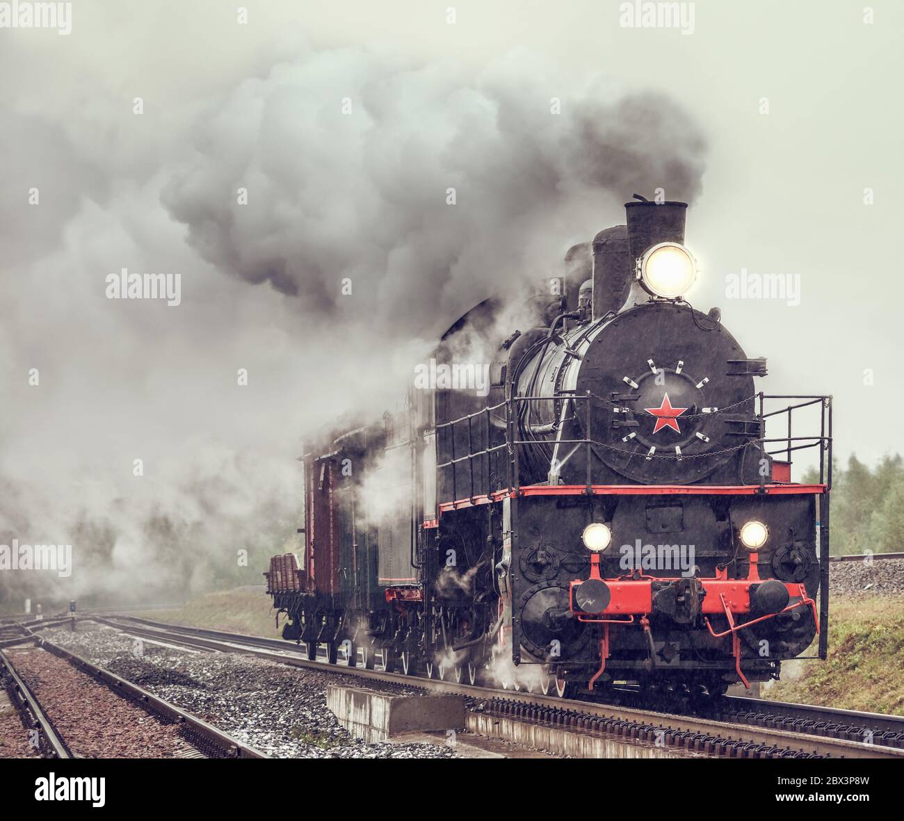 Retro steam freight train Stock Photo - Alamy