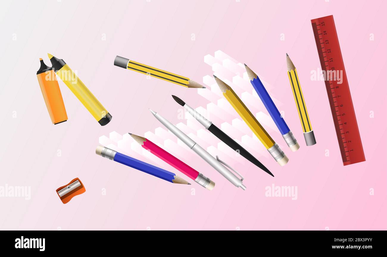 mock up illustration of school instruments on abstract background Stock ...