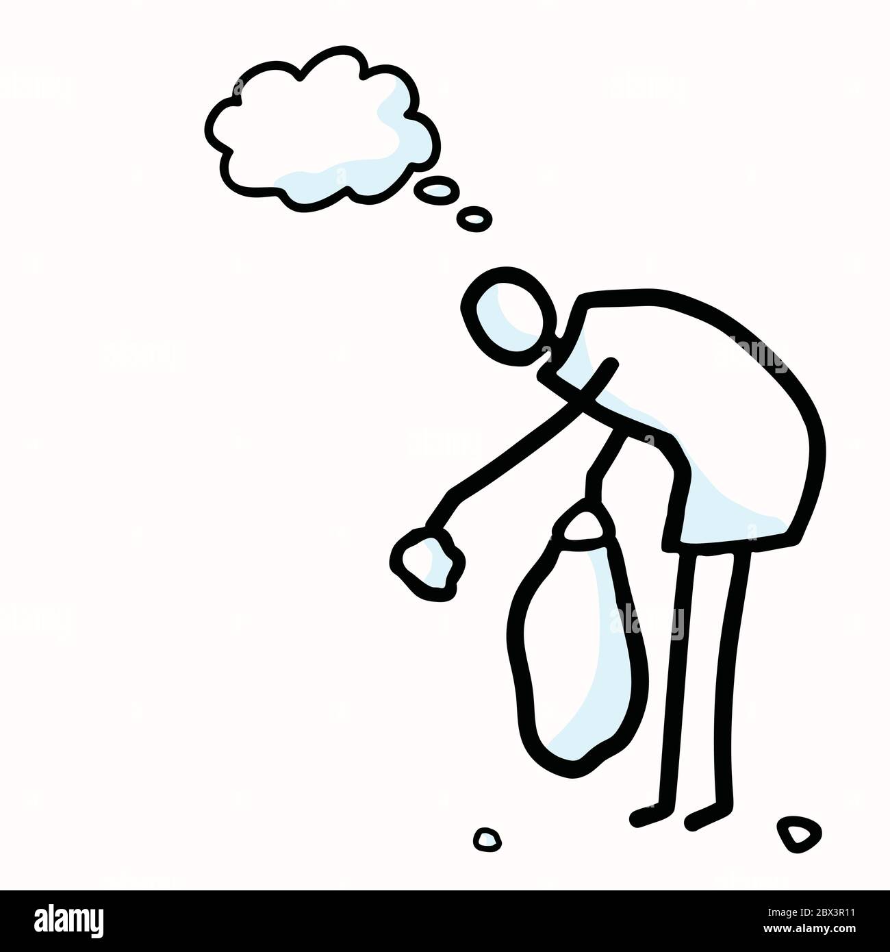 Hand Drawn Stick Figure Person Trash Collecting & Thought Bubble ...