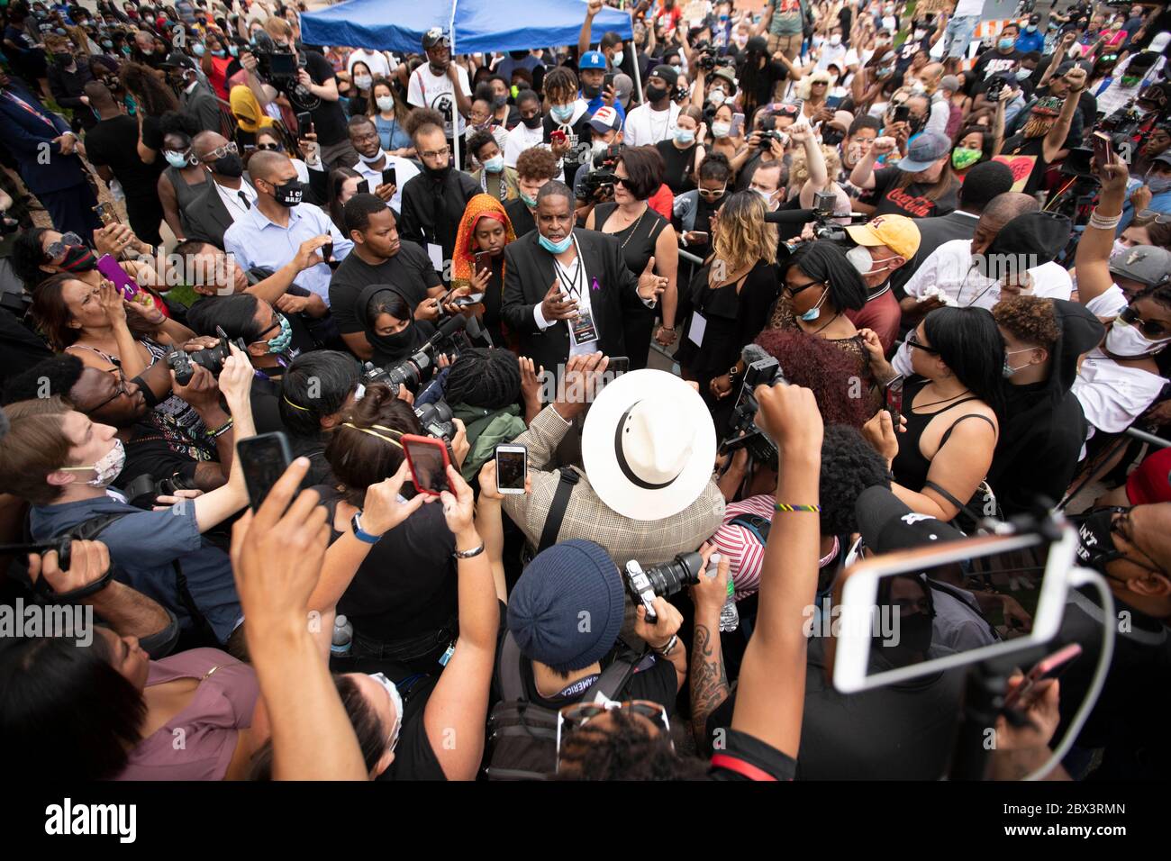 June 4, 2020: Community activist Mel Reeves speaks to the crowd outside ...