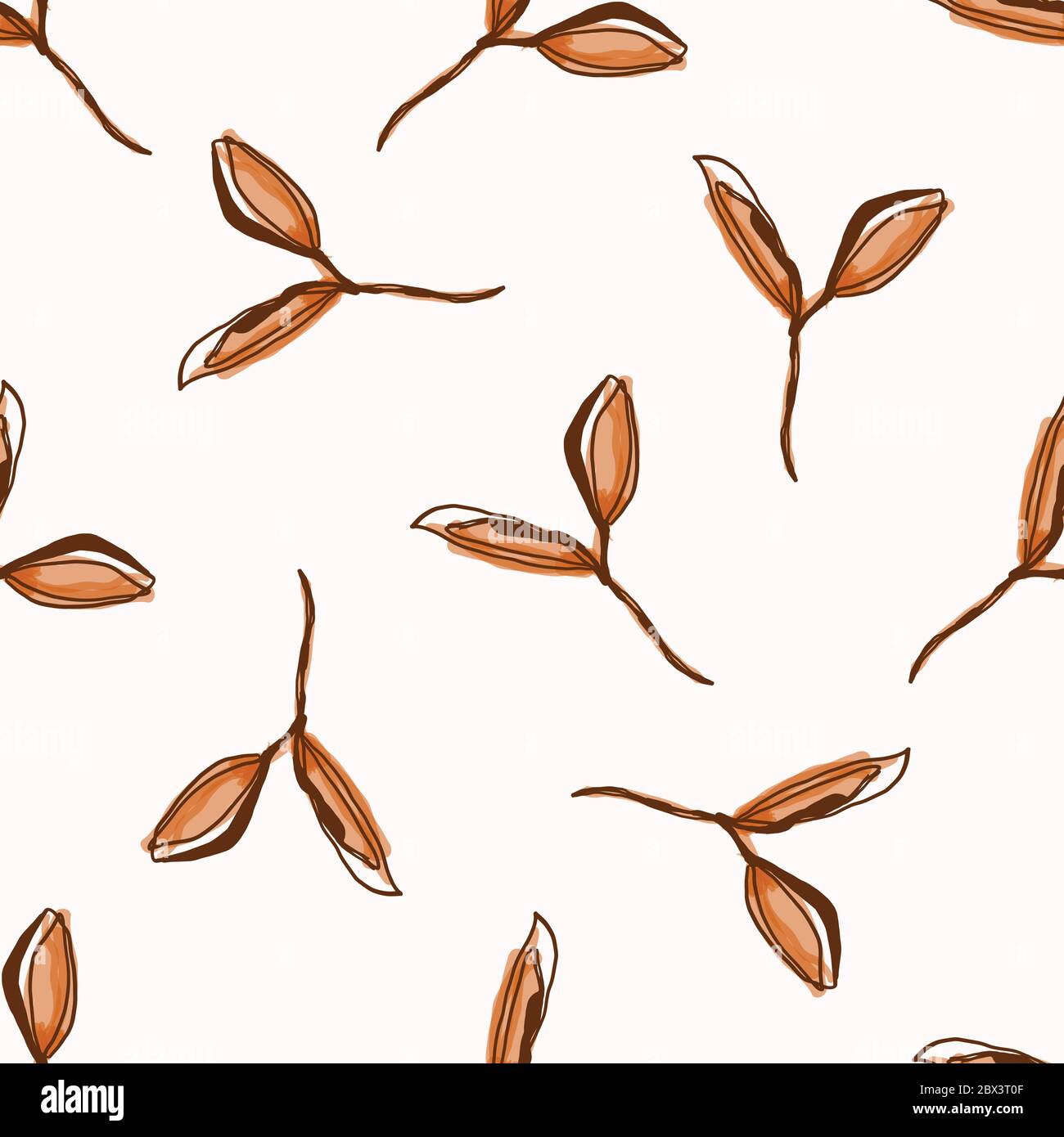 Watercolor Leaf Stem Vector Seamless Pattern. Leaves Blowing in the ...