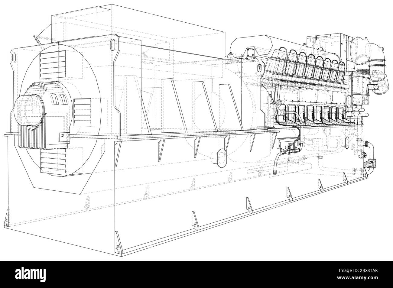 Generator. Diesel and gas industrial electric generator. The layers of ...