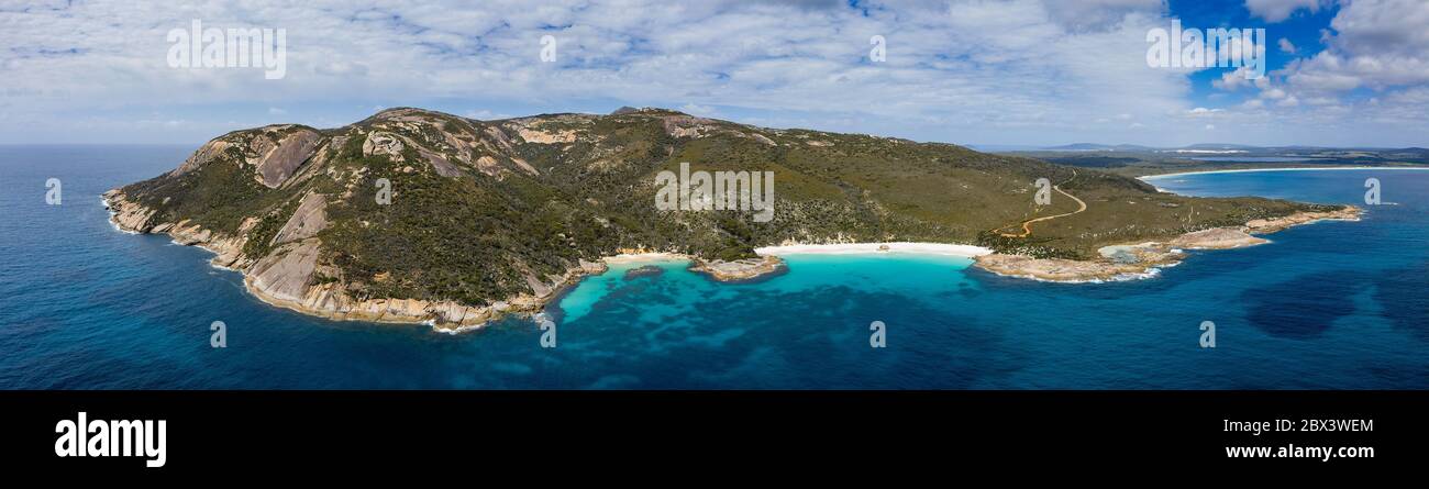 Dramatic aerial panoramic view of Waterfall Beach and Little Beach in ...