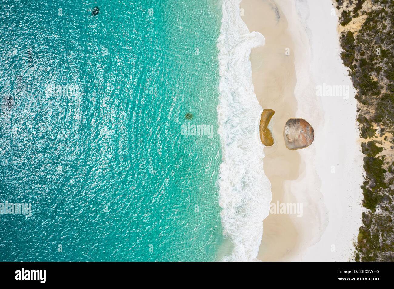 Overhead view of waves breaking on the rocks at Little Beach in Nanarup ...