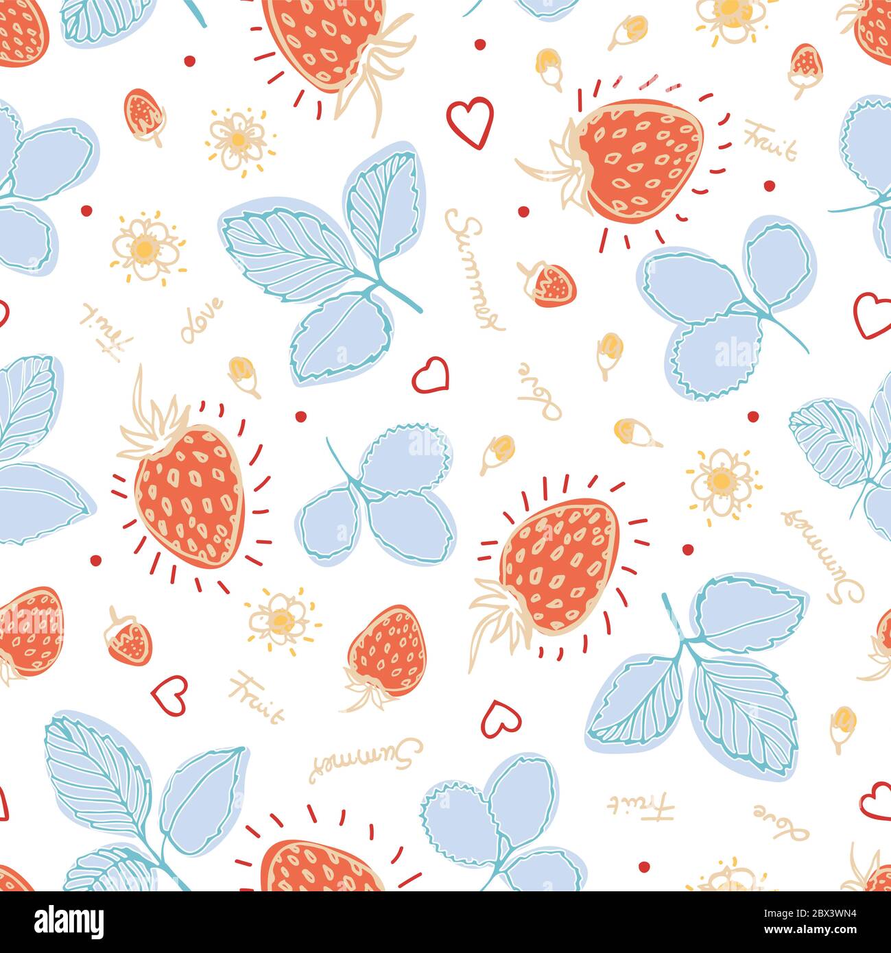 Vector strawberry doodle pattern. Graphic modern line art repeating ...