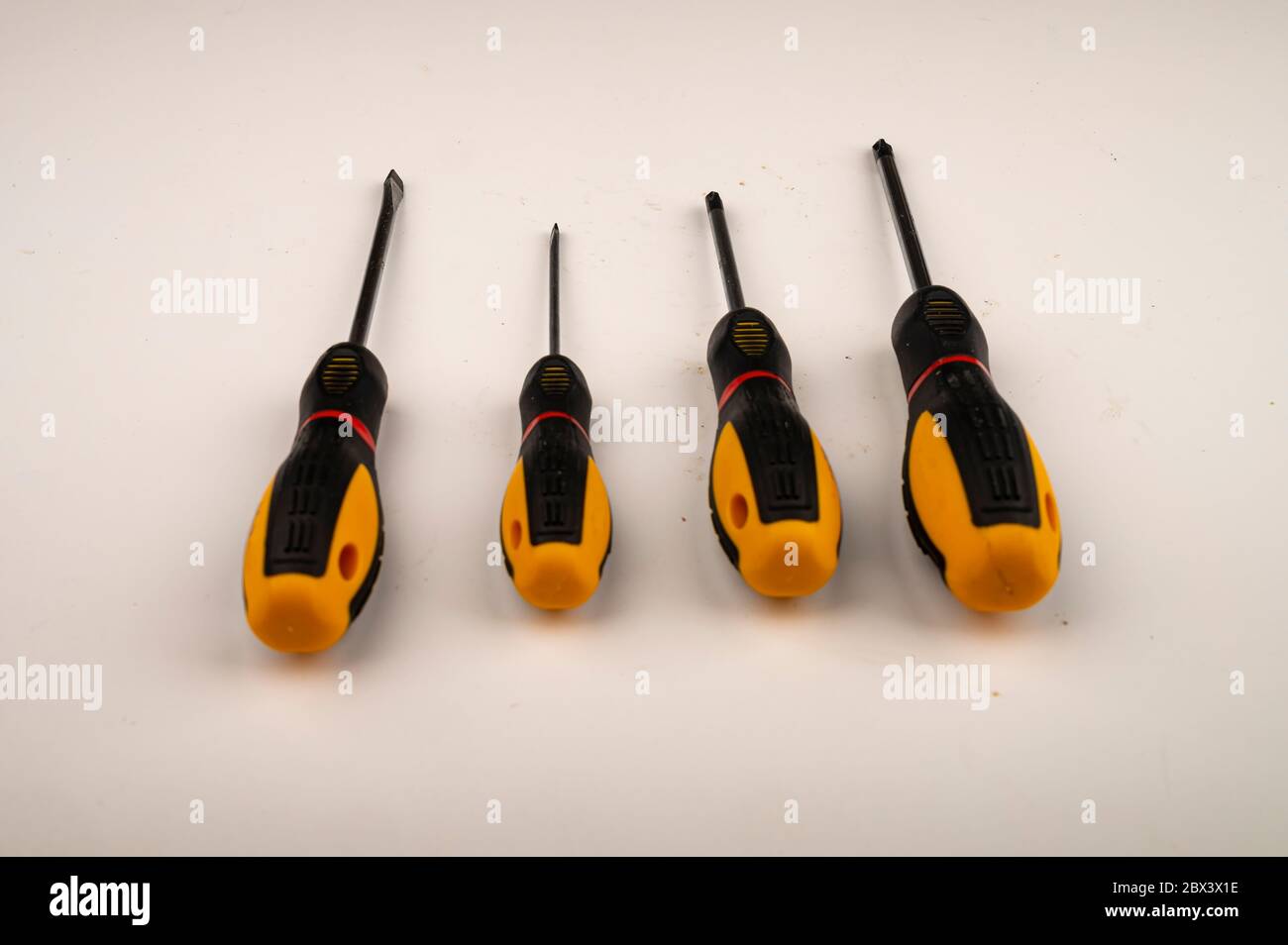 Different screwdrivers on a white background. Close up. Manual ...