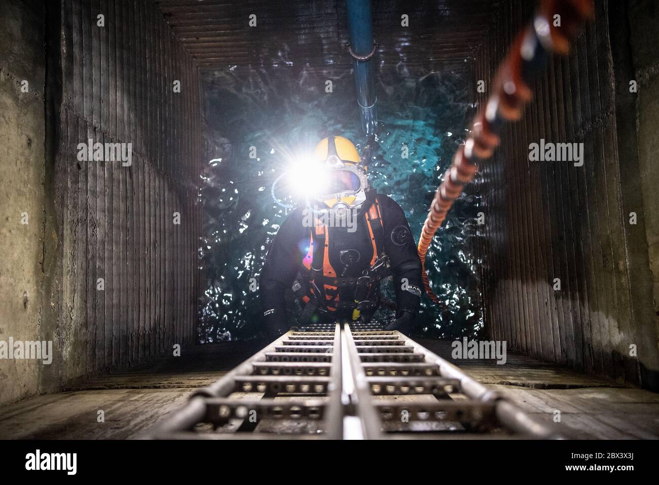 Munich, Germany. 28th May, 2020. Marco Weisser, a professional diver ...