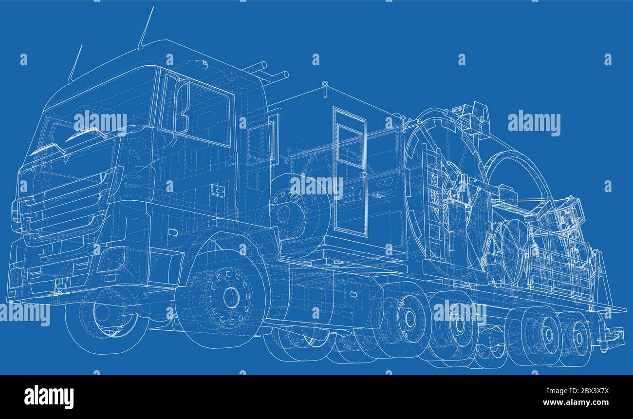 Coiled tubing machine technical wire-frame. EPS10 format. Vector ...