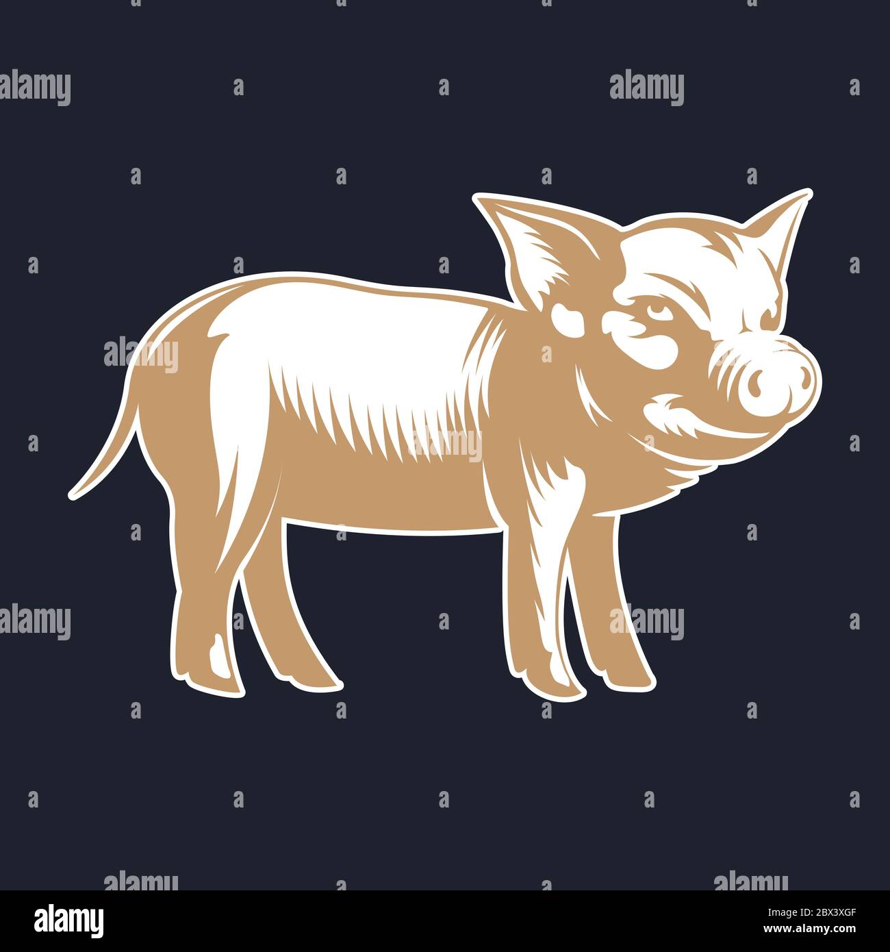 Pork or pig silhouette vintage logo design template on black background ...