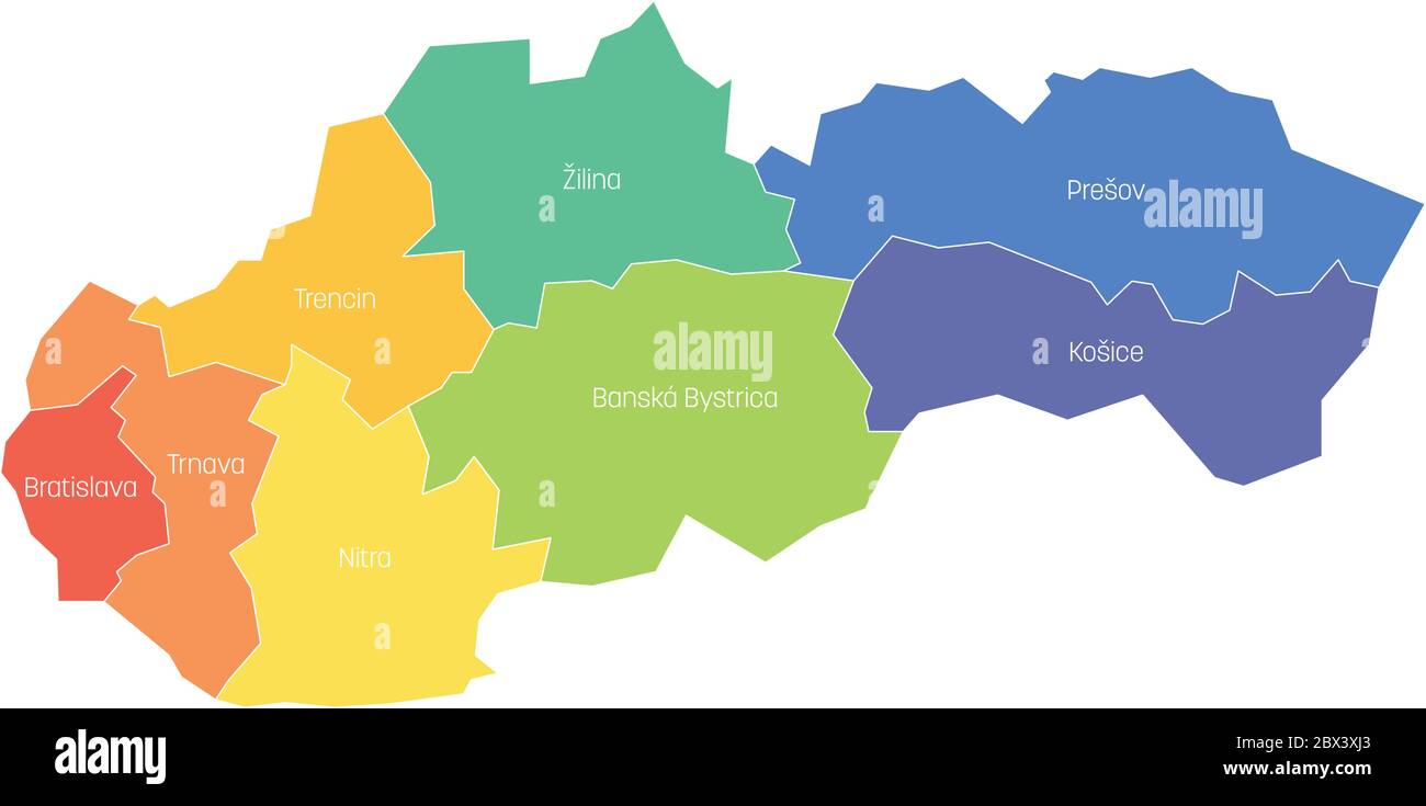 Regions of Slovakia. Map of regional country administrative divisions ...