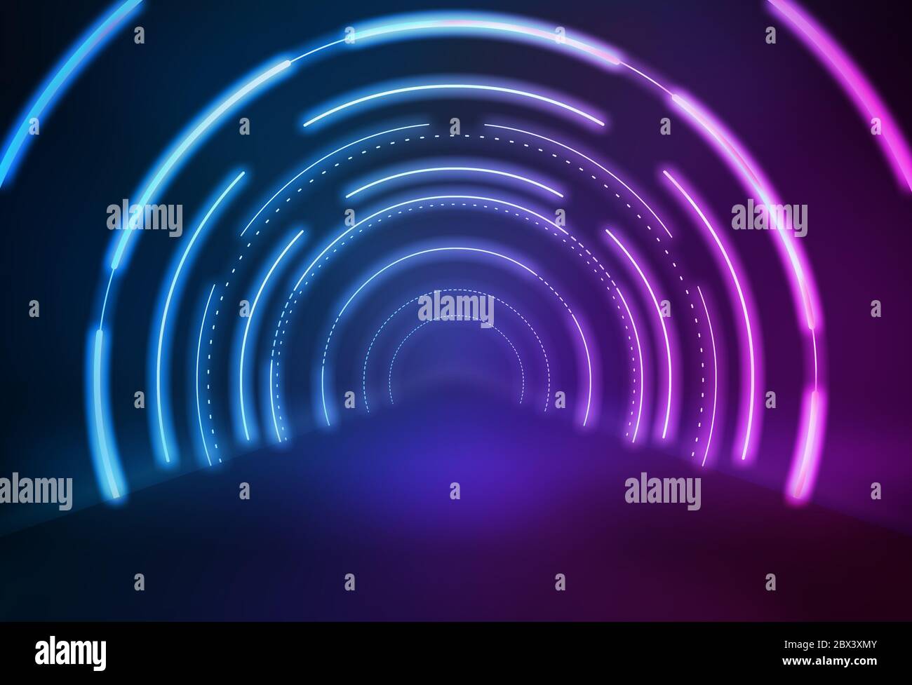 Color tunnel channel space constructed by glowing neon light lines ...