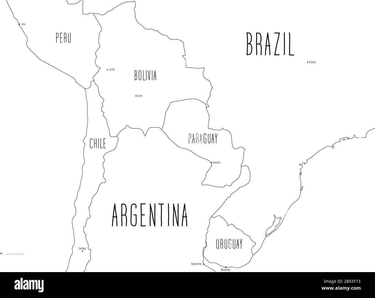 Map of Central part of South America. Handdrawn doodle style. Vector ...