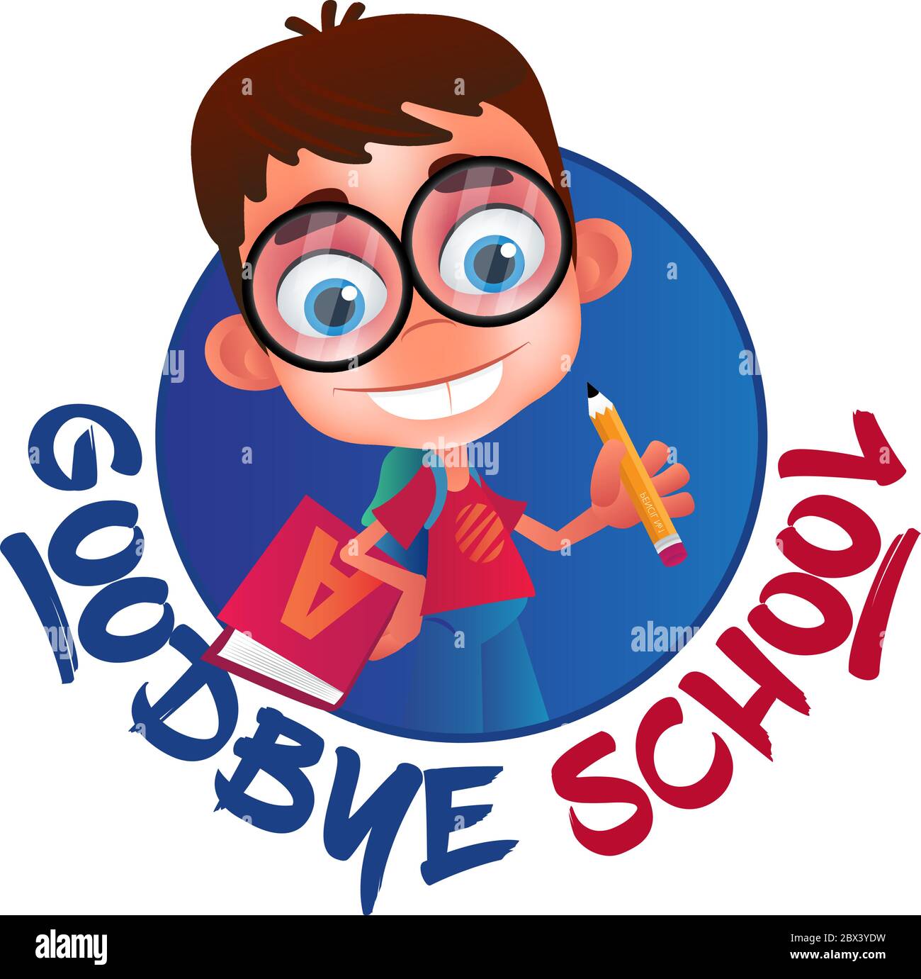 Goodbye School vector illustration isolated on white background. Funny ...