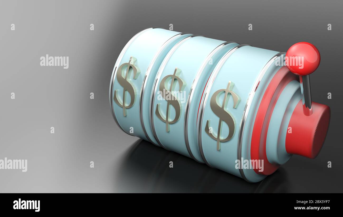 Slot machine result with three number symbols of dollar - 3D rendering ...