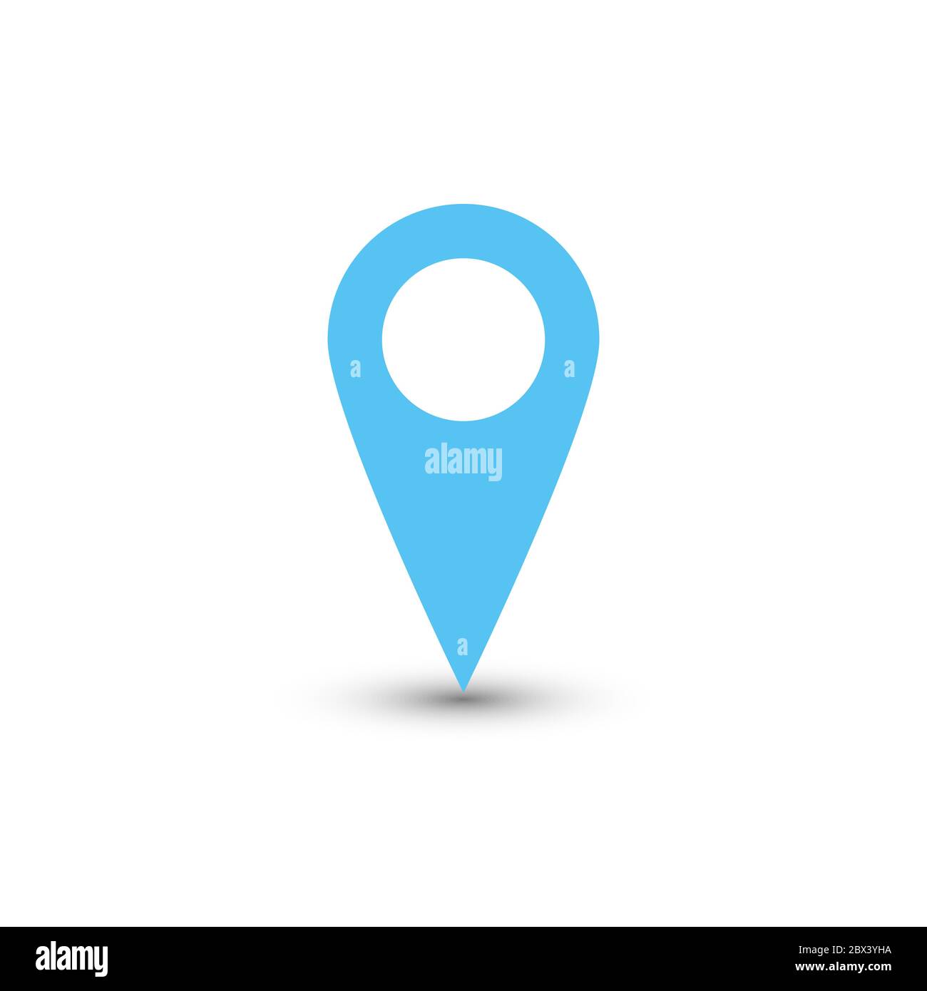 Blue map pointer with dropped shadow on white background. EPS10 vector ...