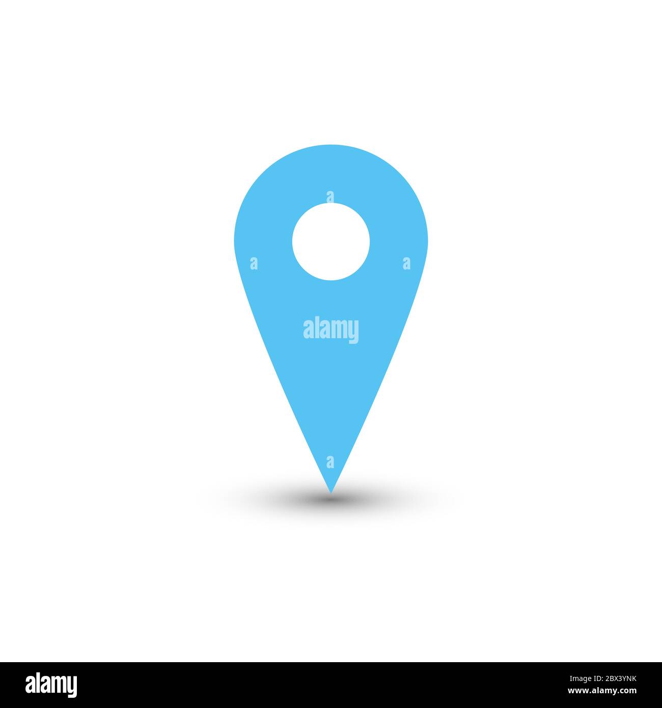 Blue map pointer with dropped shadow on white background. EPS10 vector ...