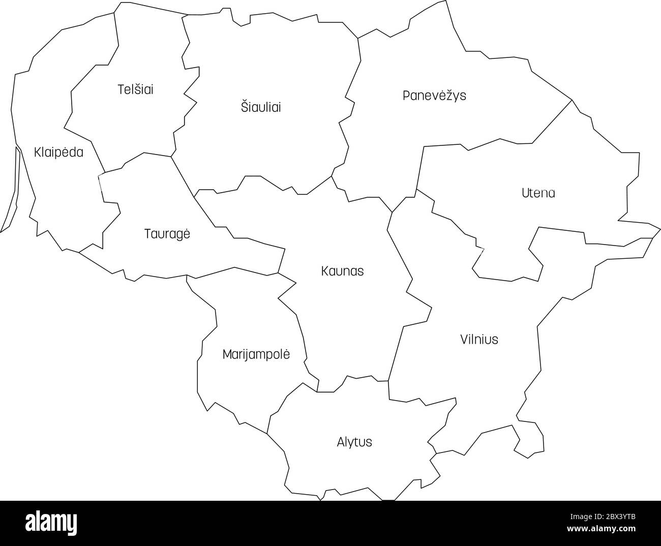 Counties of Lithuania. Map of regional country administrative divisions ...