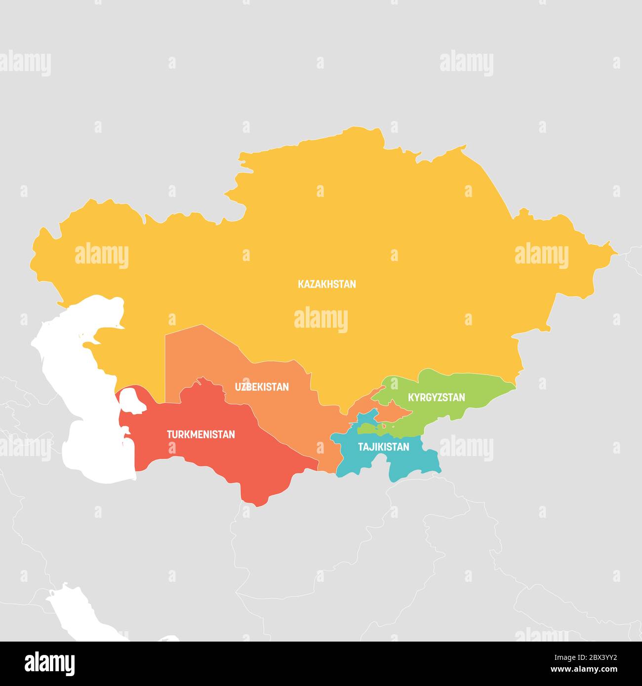 Central Asia Region. Colorful map of countries in central part of Asia ...