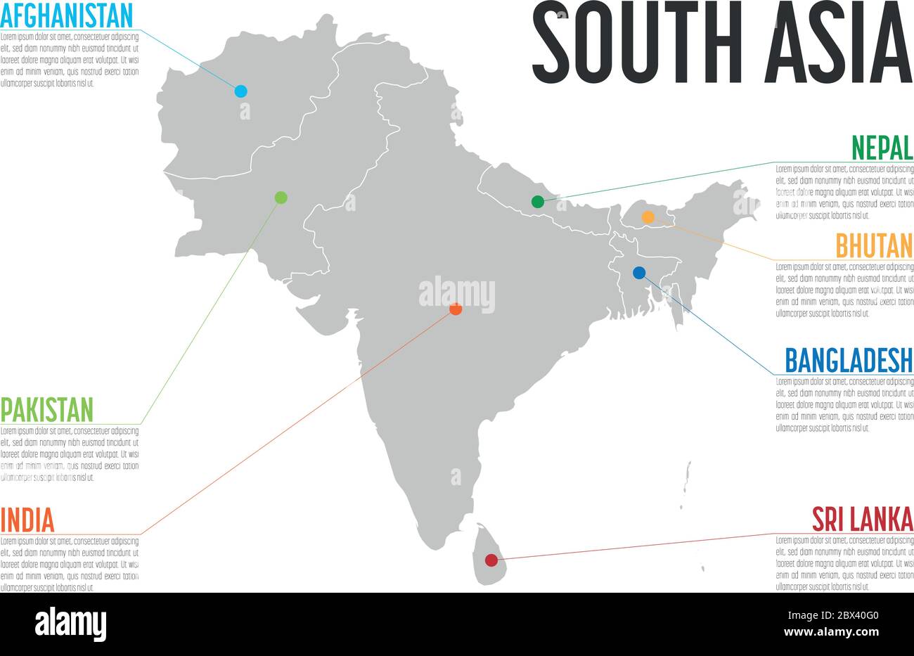 Infographic map of South Asia. Modern template with text and colorful ...