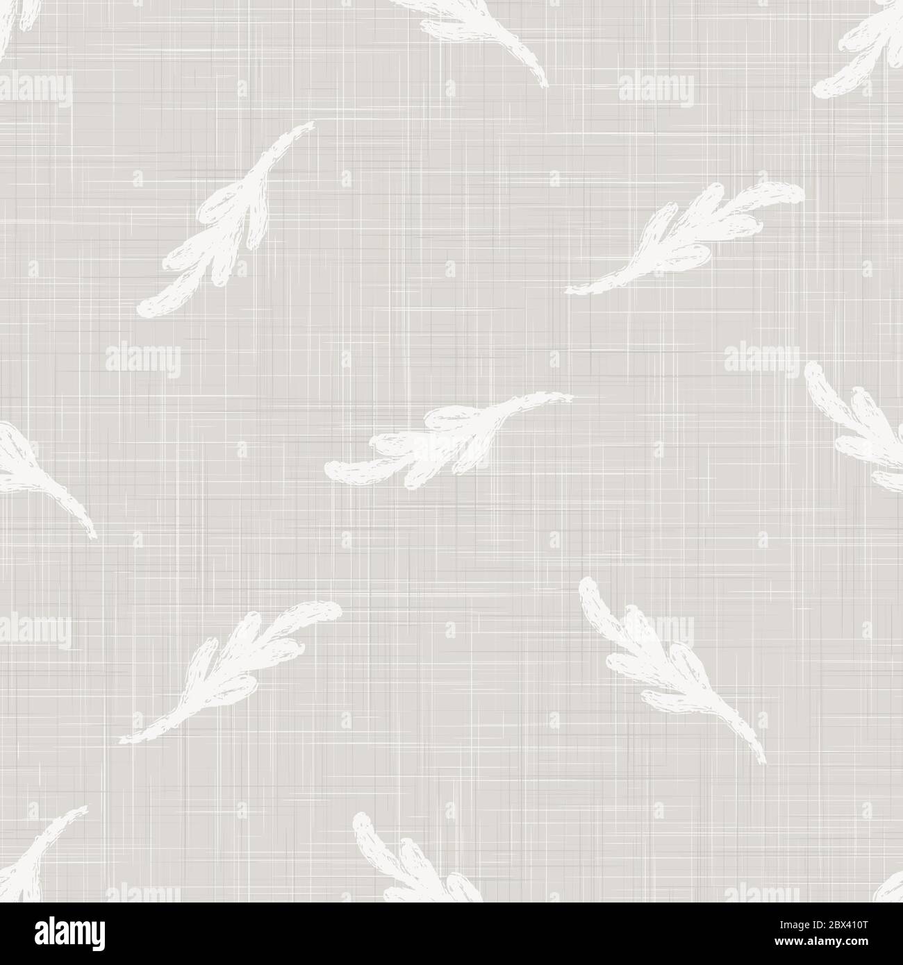Gray French Linen Texture Background printed with White Falling Leaves. Natural Unbleached Ecru ...