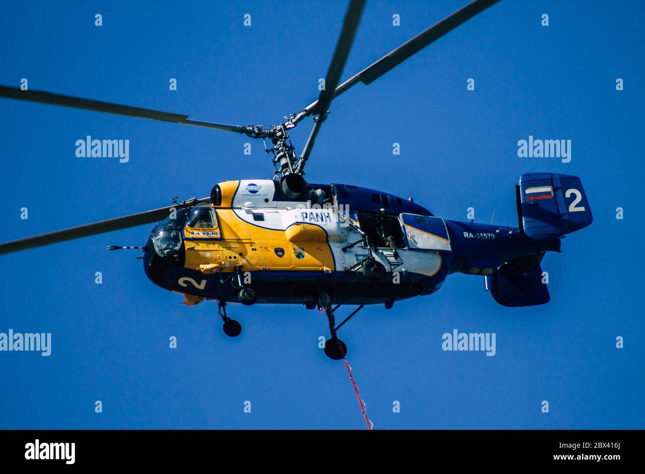 Limassol Cyprus June 04, 2020 View of a water bombing helicopter above ...