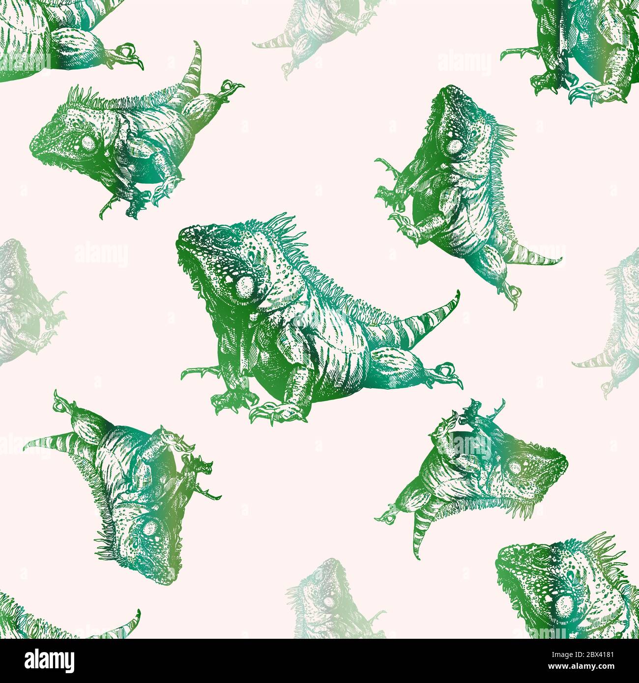 Seamless pattern of hand drawn sketch style iguana lizards. Isolated ...