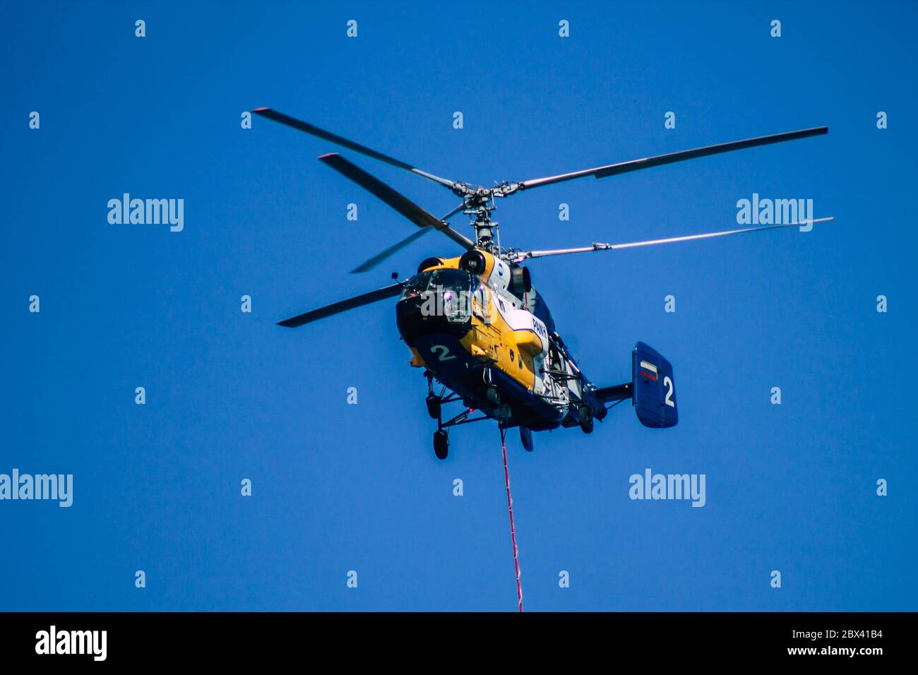 Limassol Cyprus June 04, 2020 View of a water bombing helicopter above ...