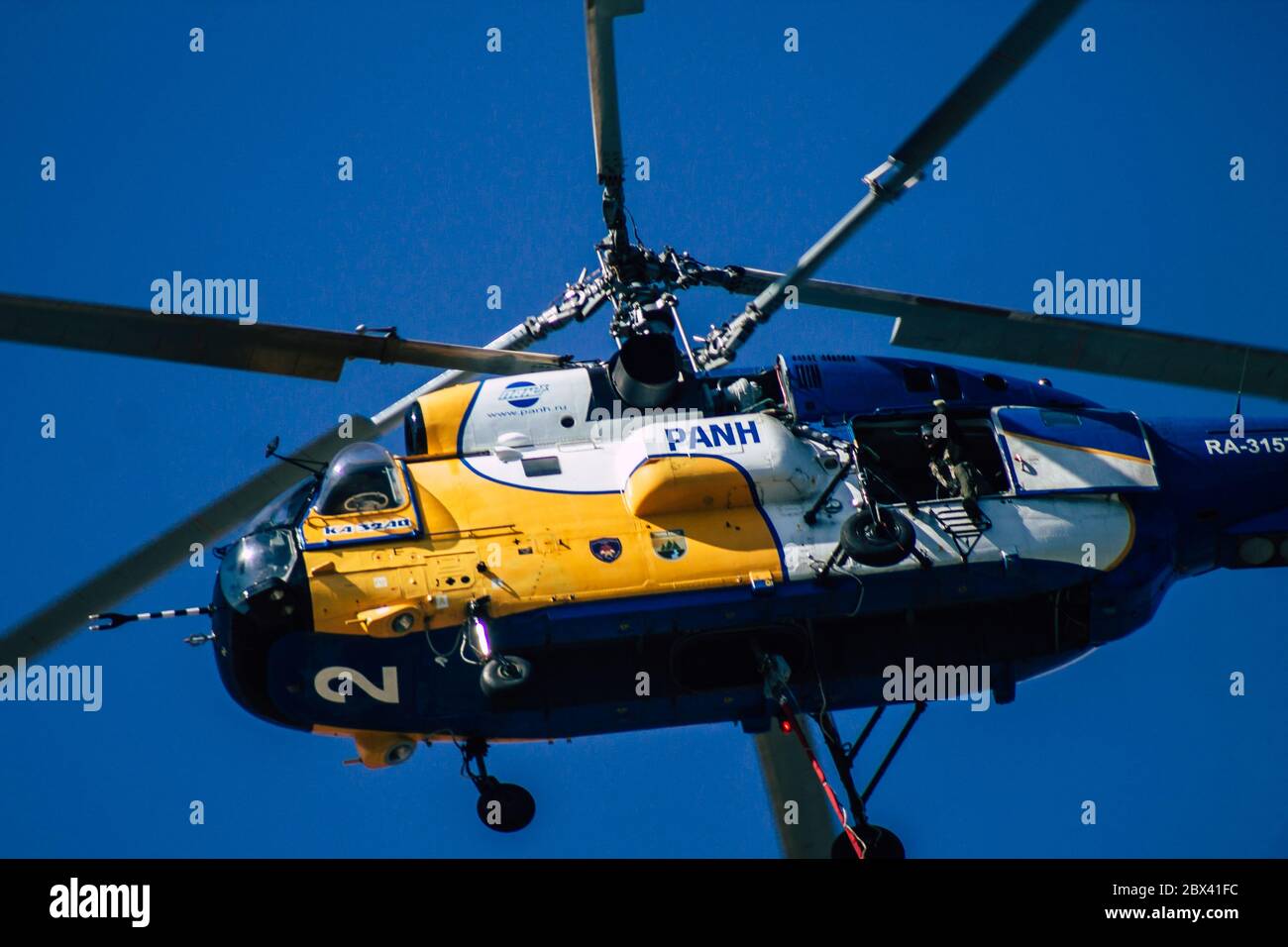 Limassol Cyprus June 04, 2020 View of a water bombing helicopter above ...