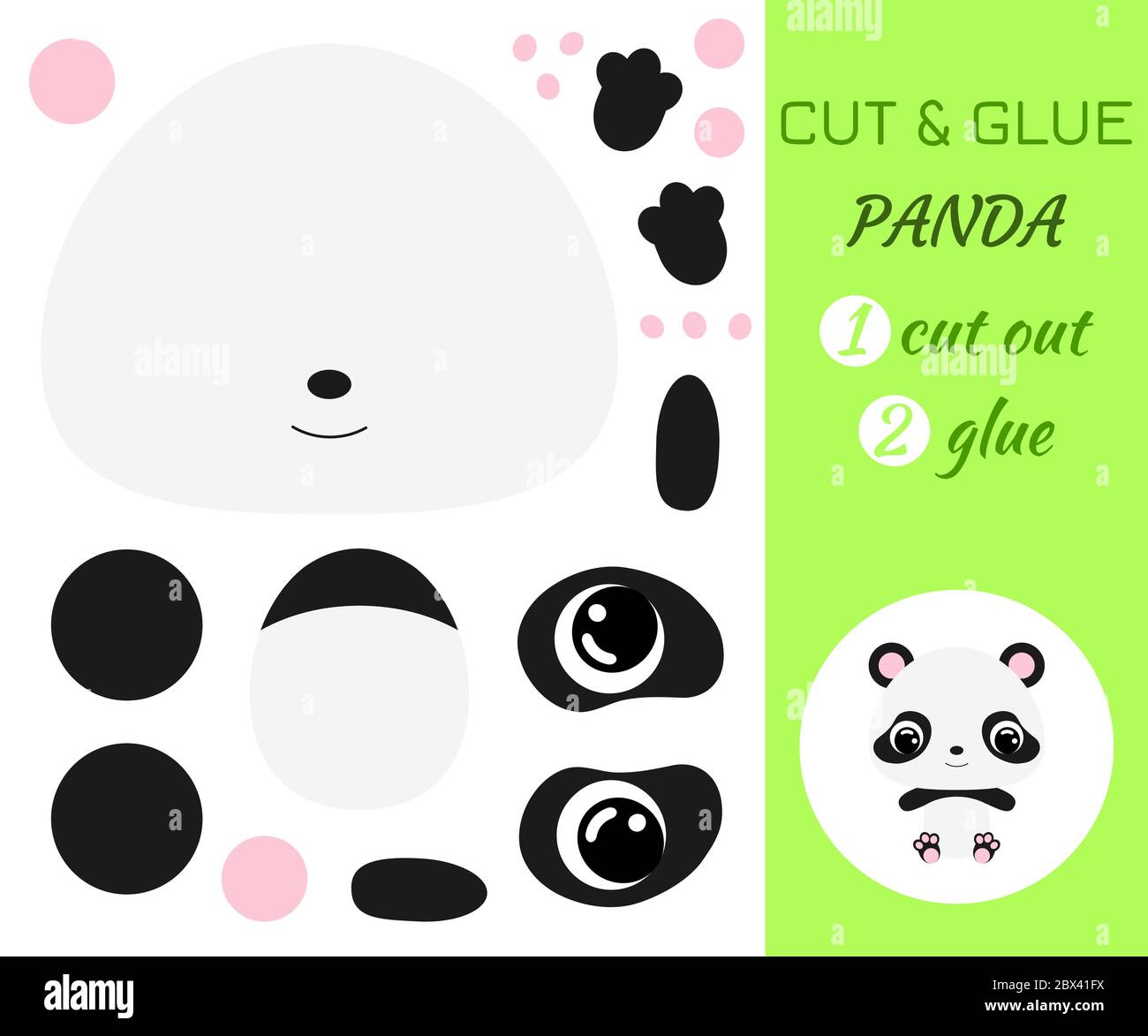 Cut and glue baby sitting panda. Color paper application game ...