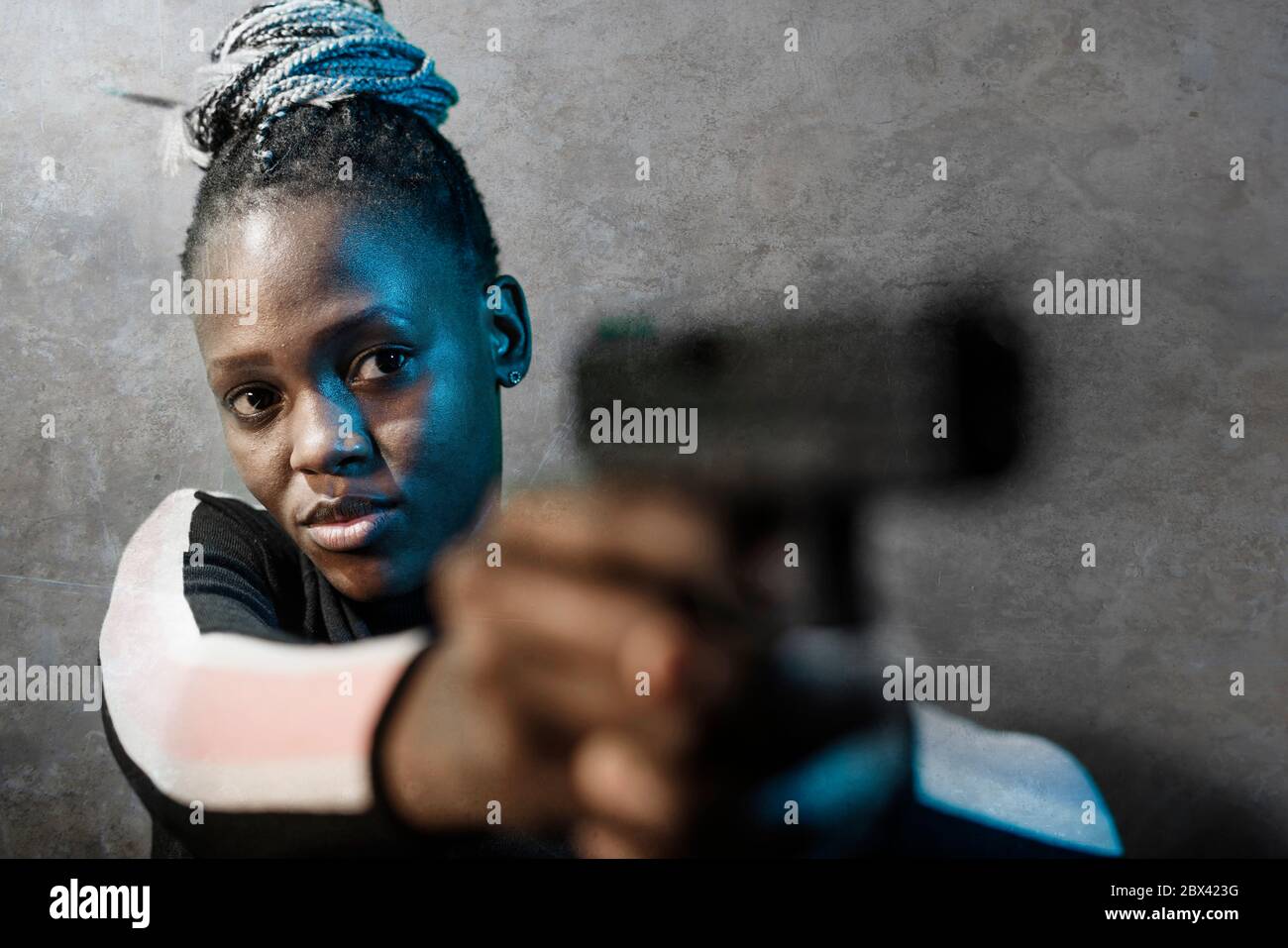 Hollywood movie style portrait of young attractive and confident black ...