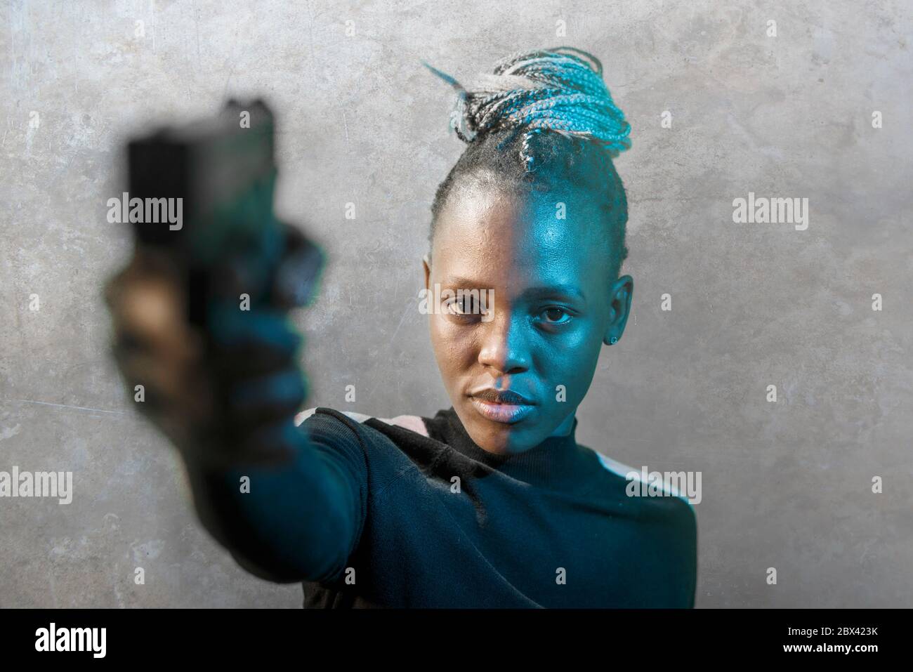 Hollywood movie style portrait of young attractive and confident black ...