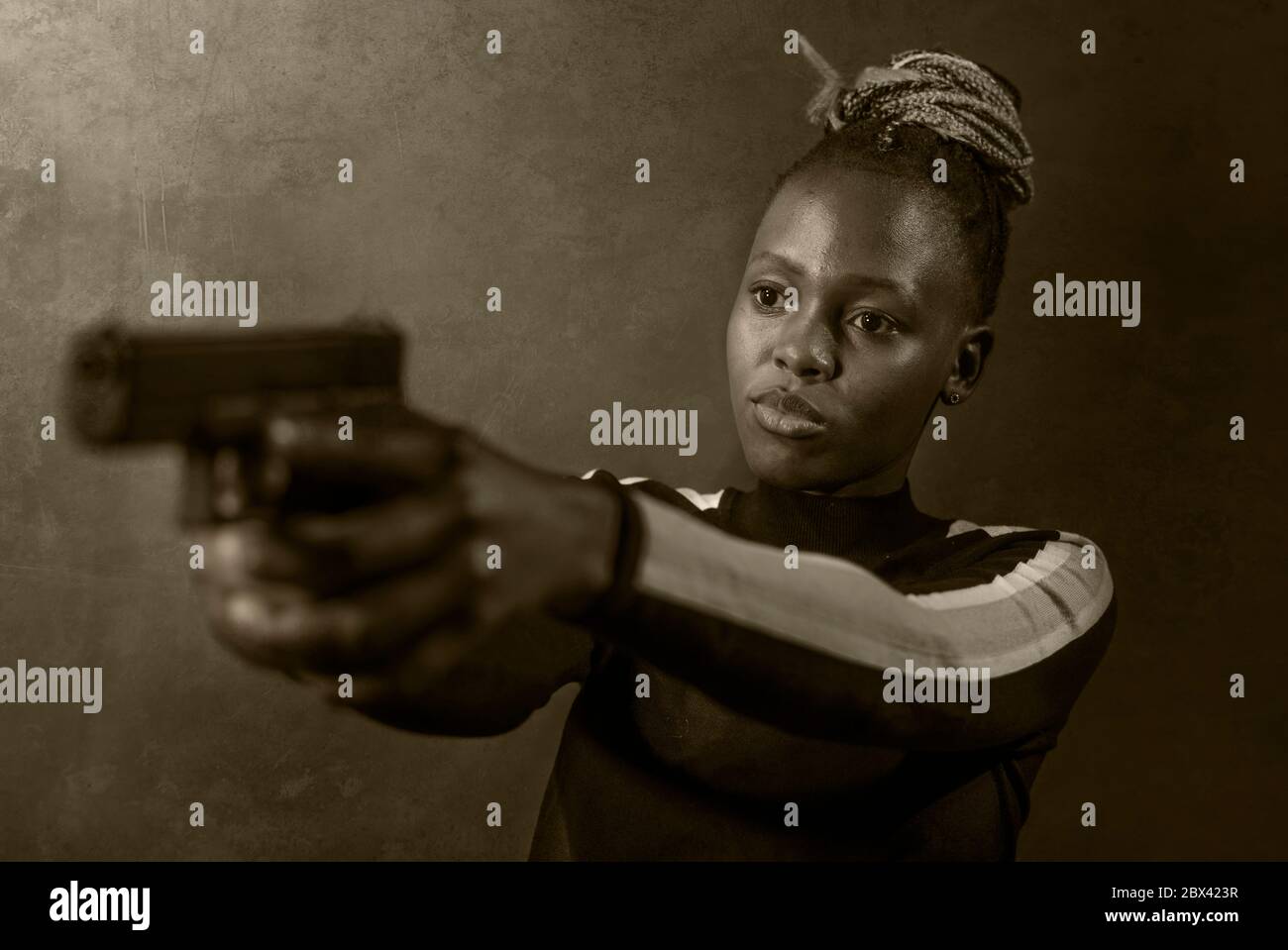 Hollywood movie style portrait of young attractive and confident black ...