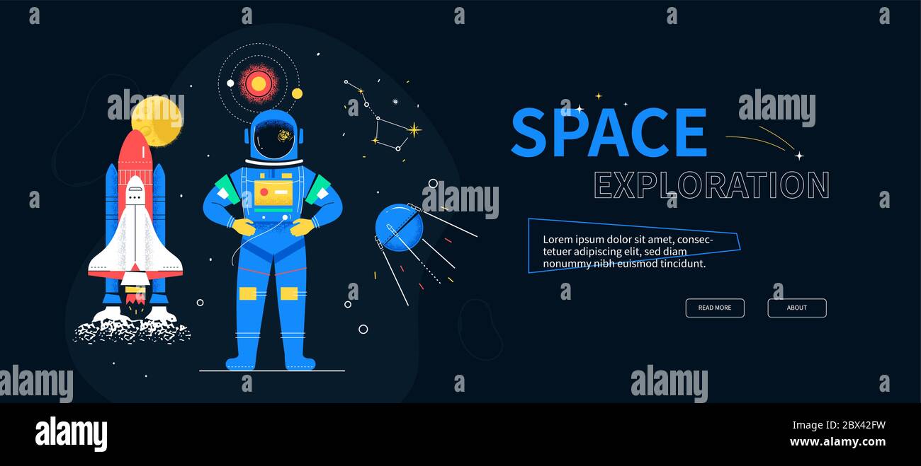 Space exploration - colorful flat design style web banner Stock Vector ...