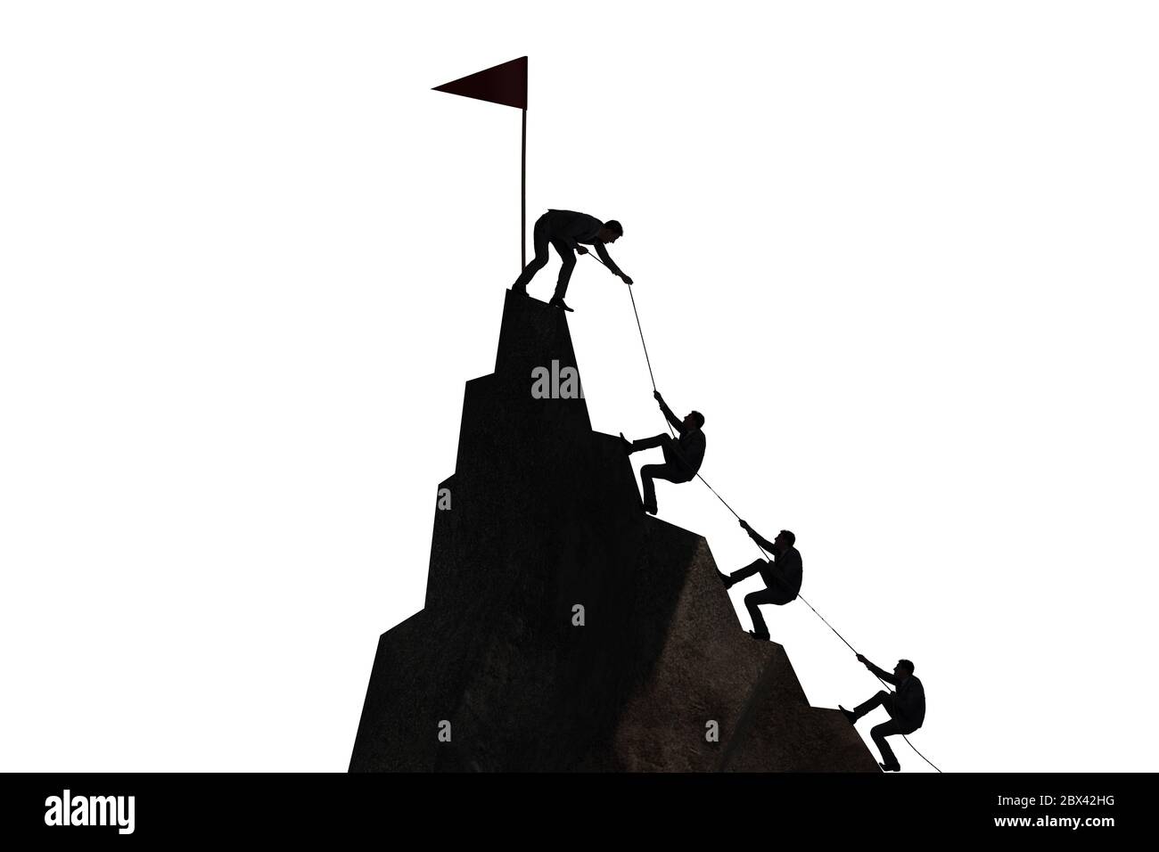 Concept of teamwork with team climbing mountain Stock Photo - Alamy