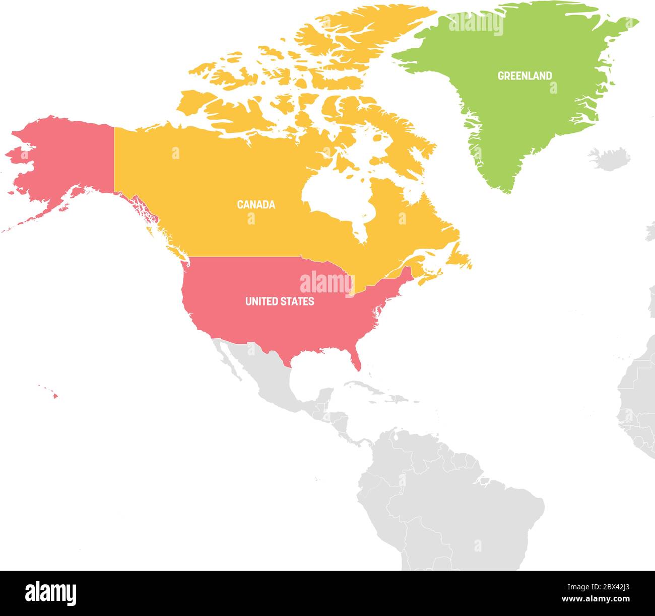 North America Region. Colorful map of countries in northern America ...