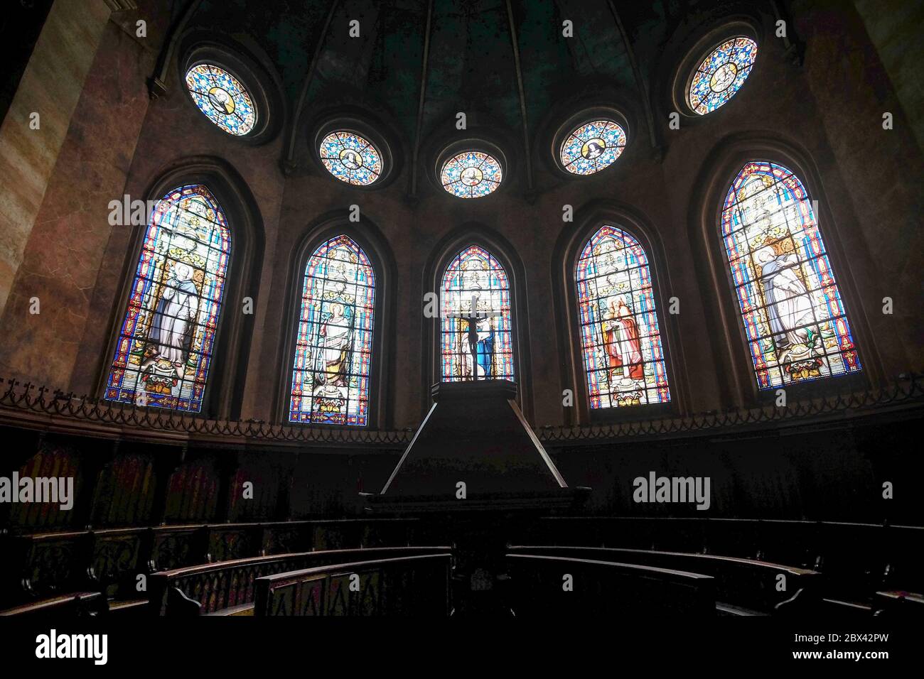 Room religious priest assembly with stained windows Stock Photo - Alamy