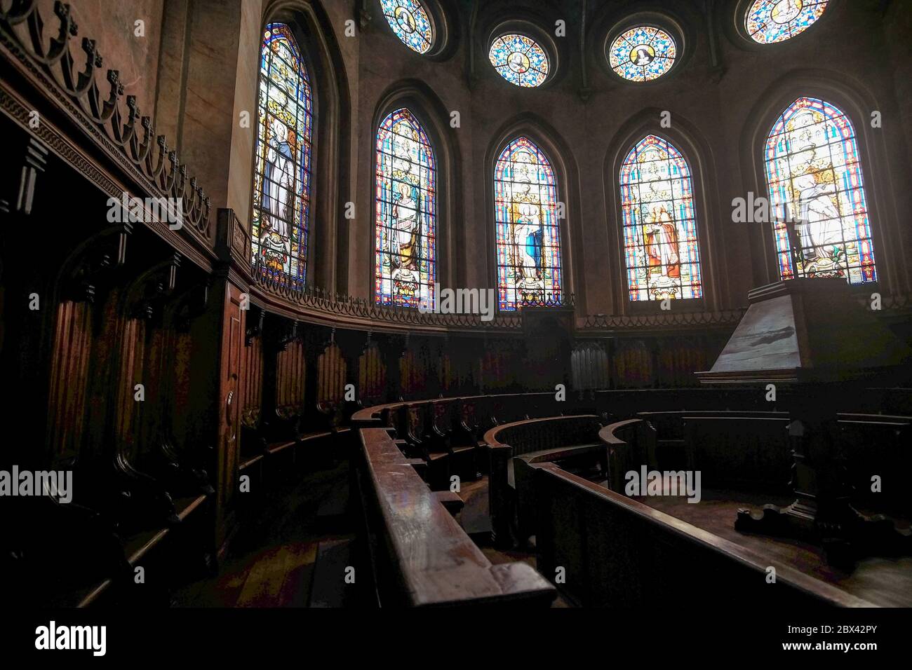 Room religious priest assembly with stained windows Stock Photo - Alamy