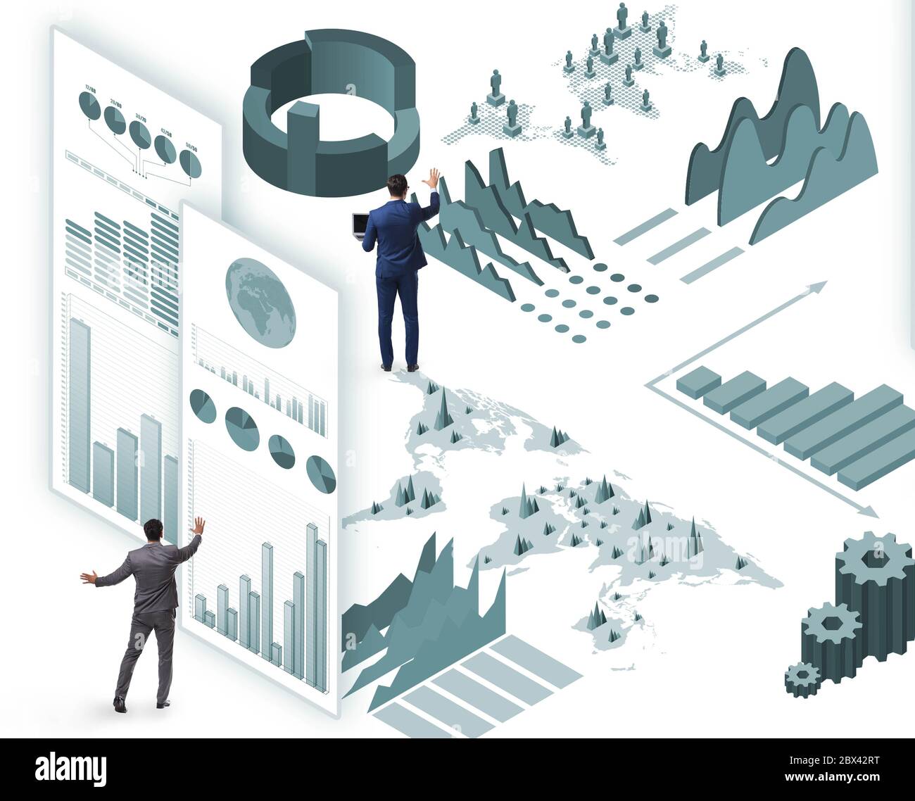 The businessman in business visualization and infographics concept ...
