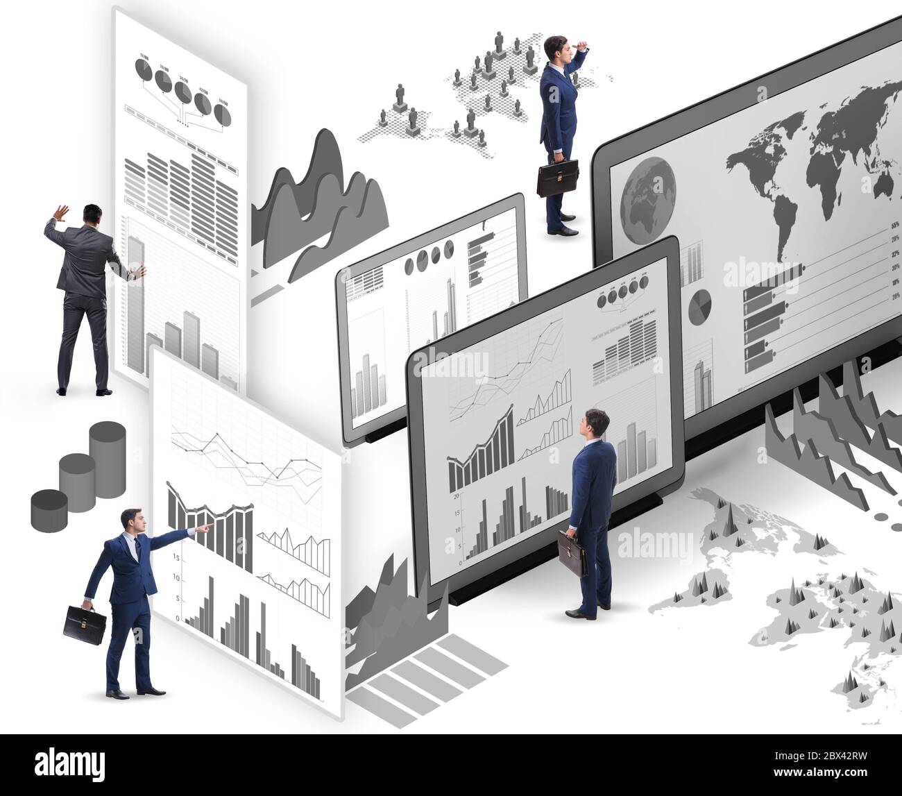 The businessman in business visualization and infographics concept ...