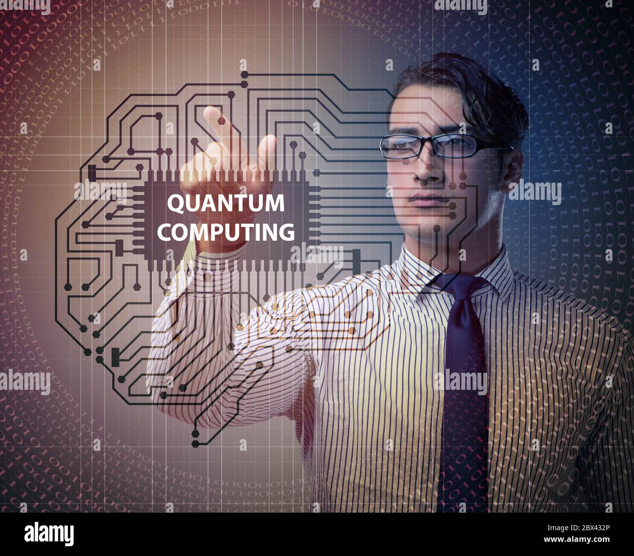 The businessman pressing virtual button in quantum computing concept Stock Photo - Alamy