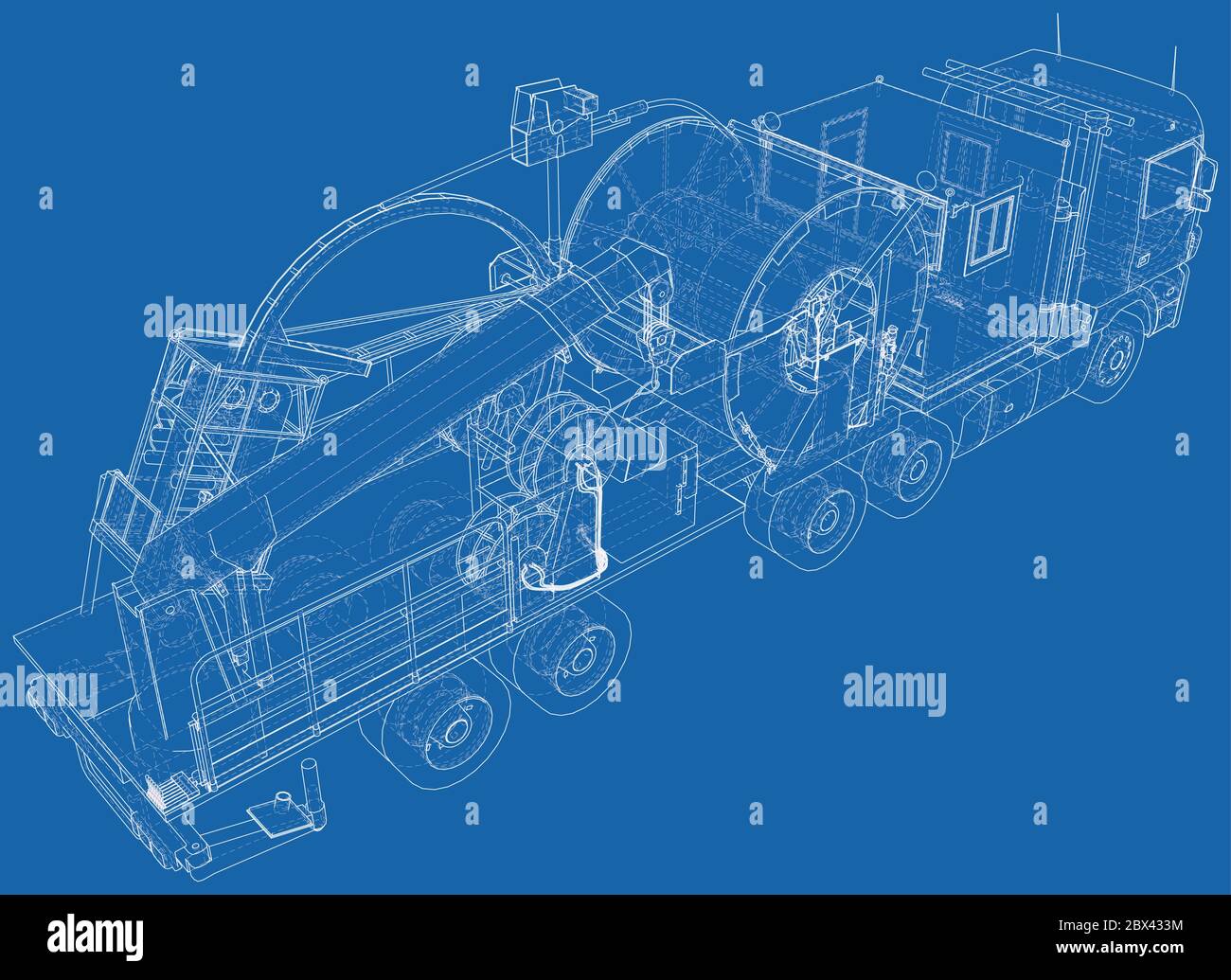 Coiled tubing machine technical wire-frame. EPS10 format. Vector ...