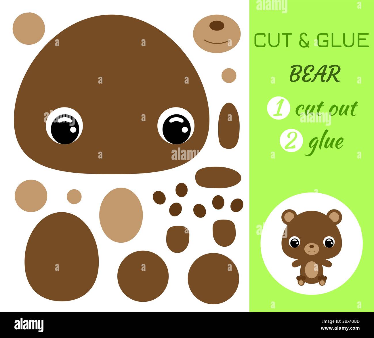 Cut and glue baby sitting bear. Color paper application game ...
